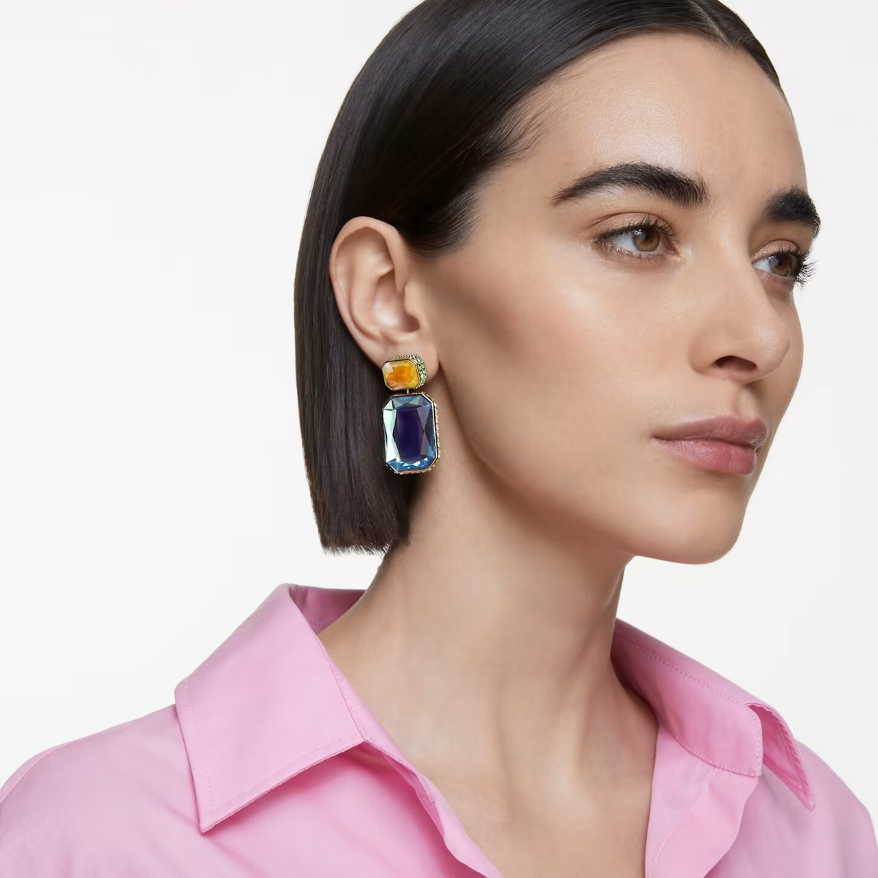 Orbita Clip Earrings Asymmetrical, Octagon Cut, Multicolored, Gold-Tone ...