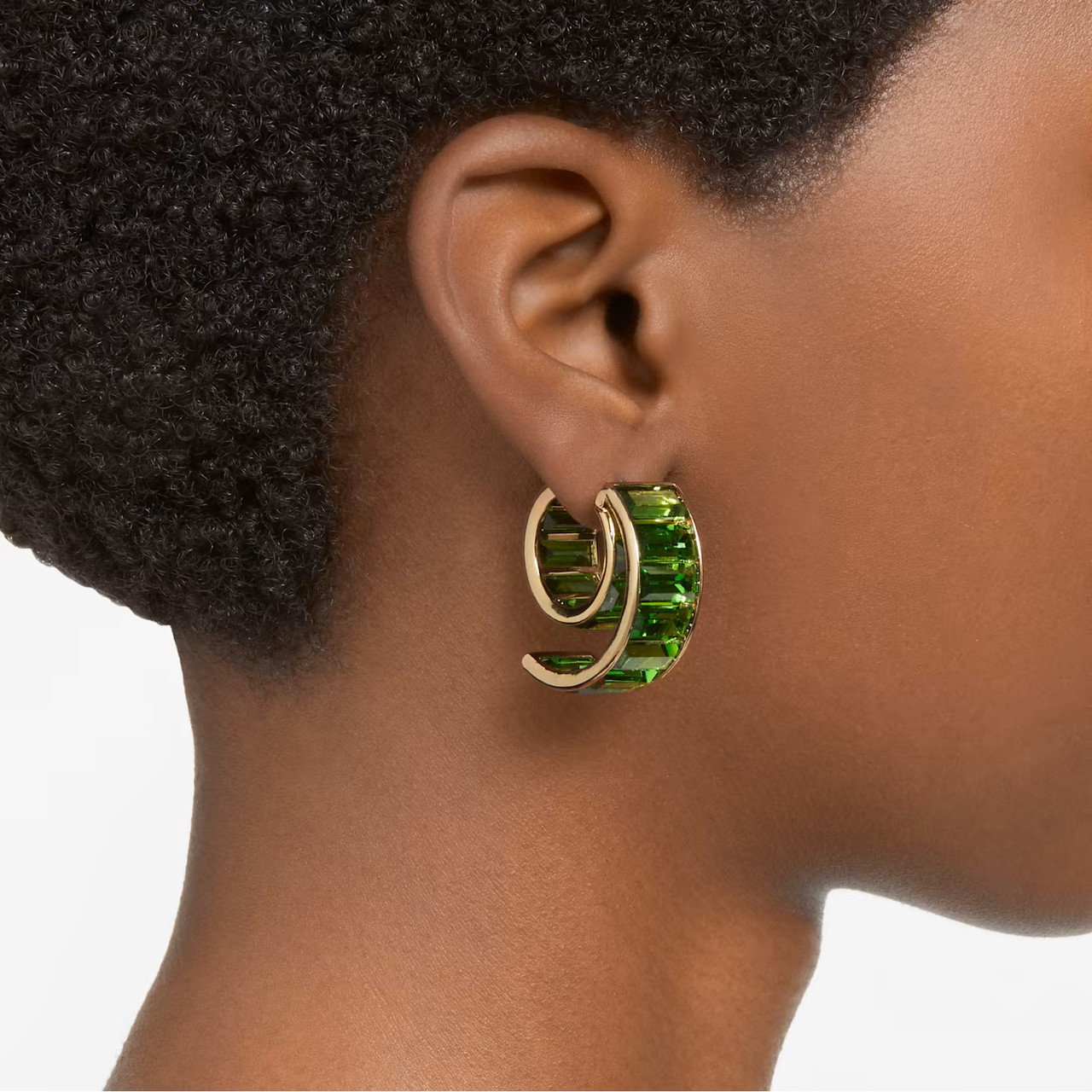 Matrix Hoop Earrings Baguette Cut, Green, Gold-Tone Plated 5629297 ...