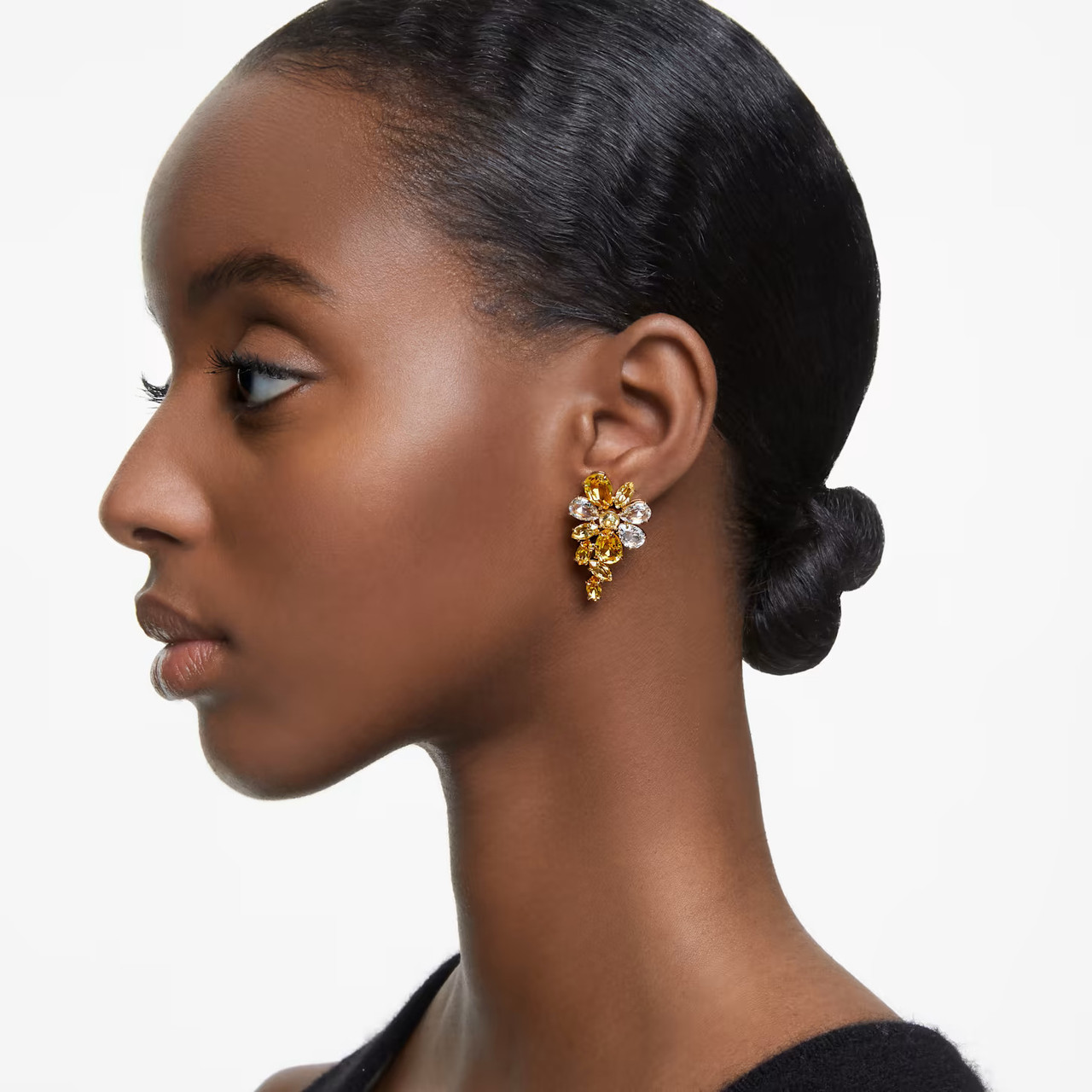 Gema Drop Earrings, Mixed Cuts, Flower, Yellow, Gold-Tone Plated ...