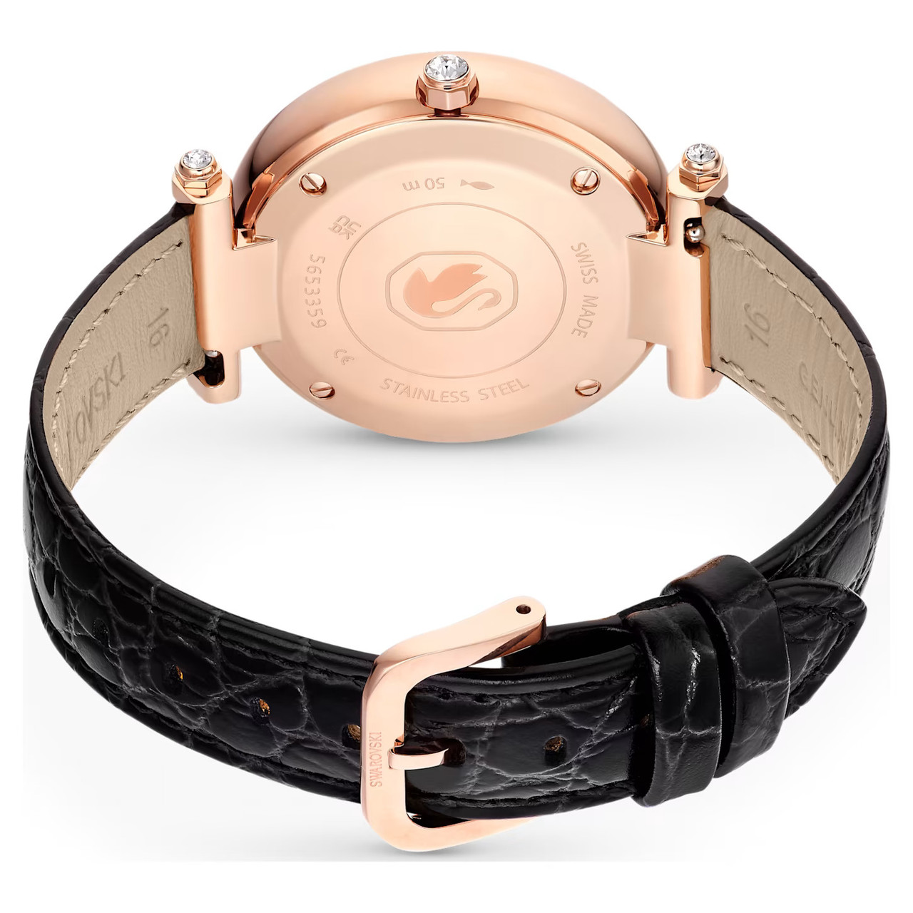 Crystalline Wonder Watch, Swiss Made, Leather Strap, Black, Rose Gold ...