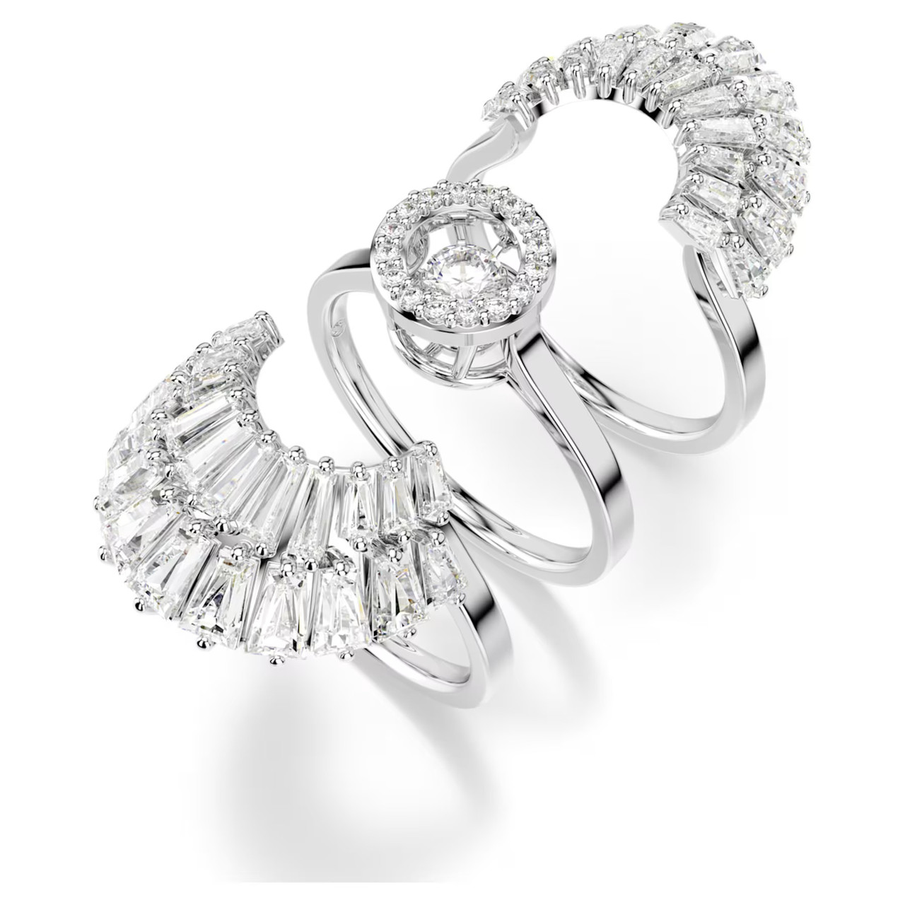 Idyllia Ring Set (3), Mixed Cuts, Shell, White, Rhodium Plated 5680289 ...