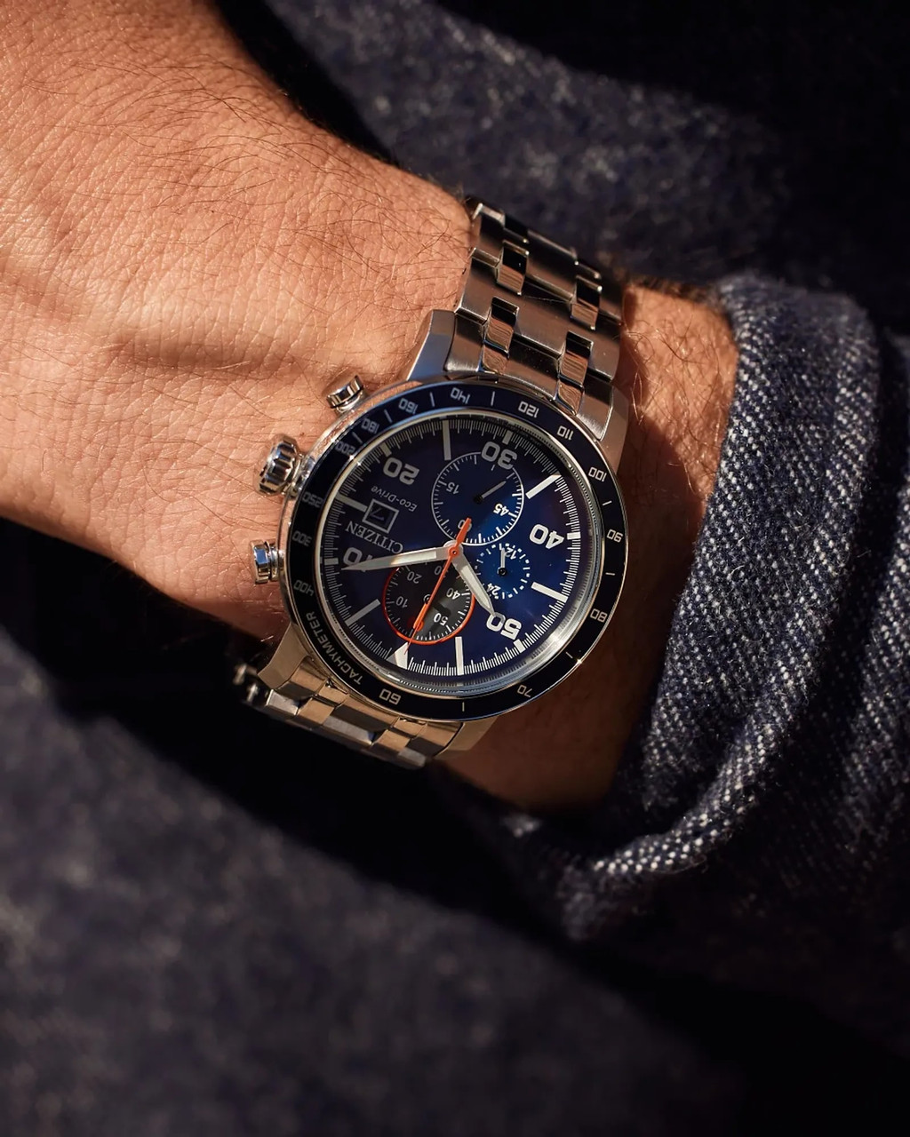 Eco Drive Men's Brycen Blue Dial Stainless Steel Bracelet Watch CA0850 ...