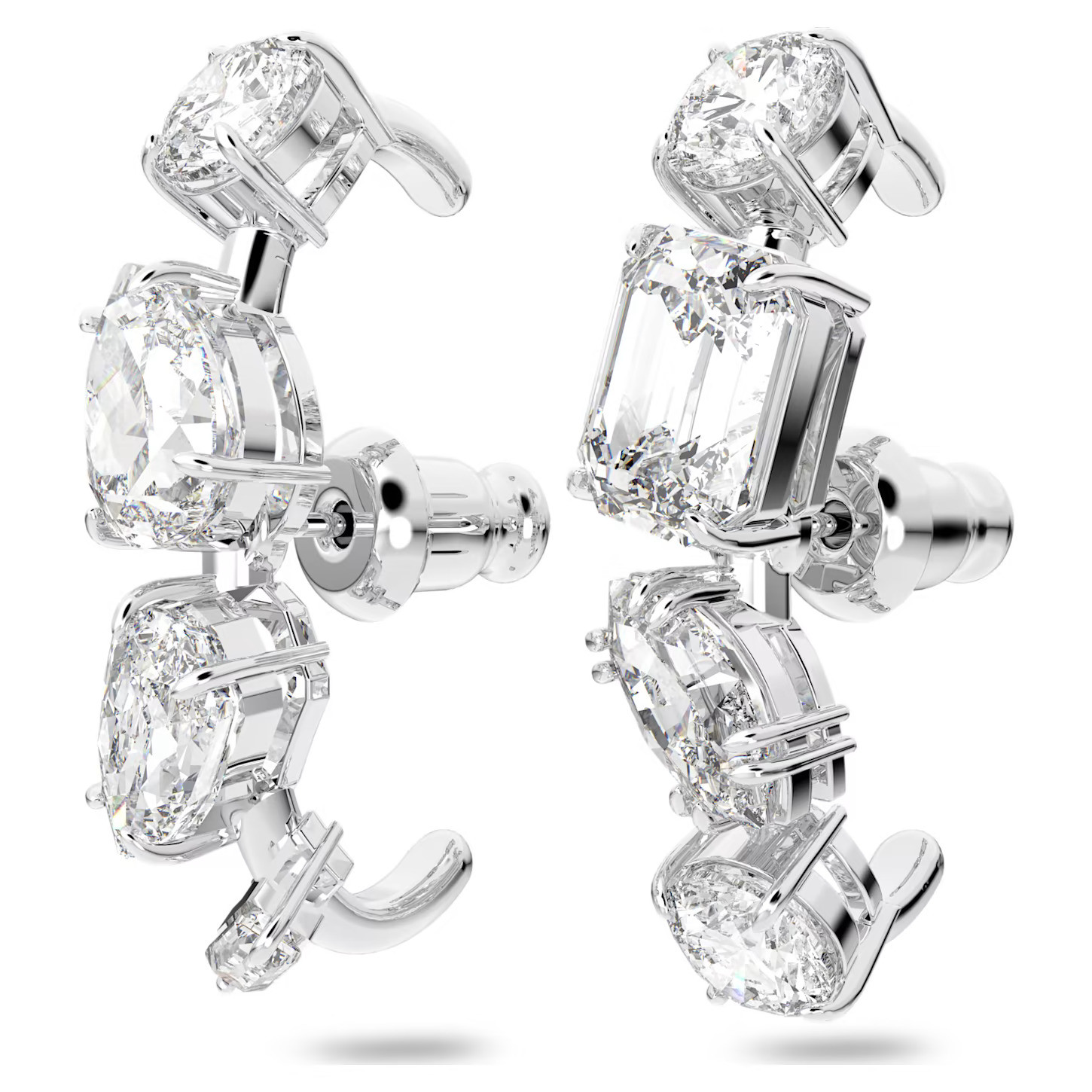 Gema Drop Earrings, Asymmetrical Design, Mixed Cuts, Extra Long, White ...