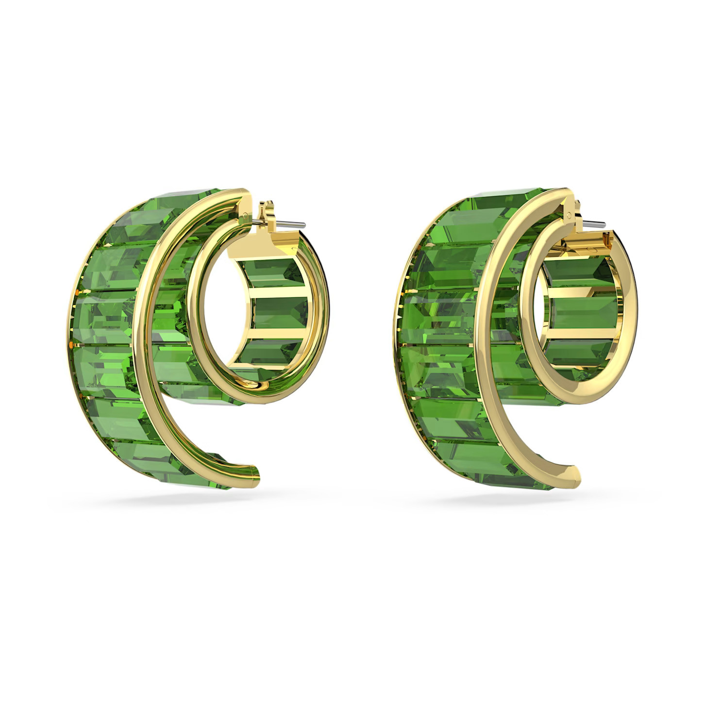 Matrix Hoop Earrings, Baguette Cut, Green, Gold-Tone Plated 5658651 ...