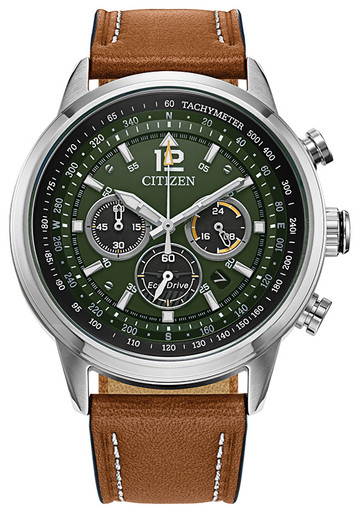 Citizen Men's Eco Drive Avion Watch, Green Dial, Brown Leather Strap ...