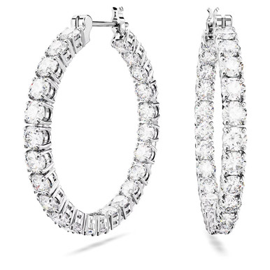 Matrix Hoop Earrings, Round Cut, White, Rhodium Plated 5647715 ...