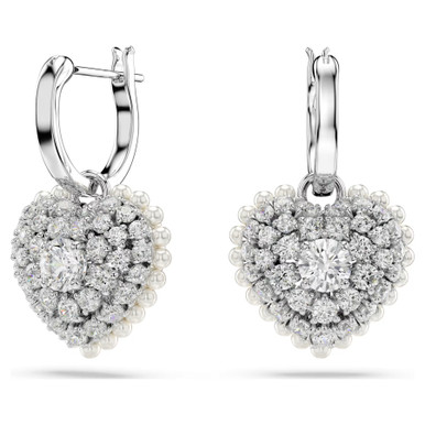 Idyllia Drop Earrings, Heart, White, Rhodium Plated 5684384 | Swarovski ...