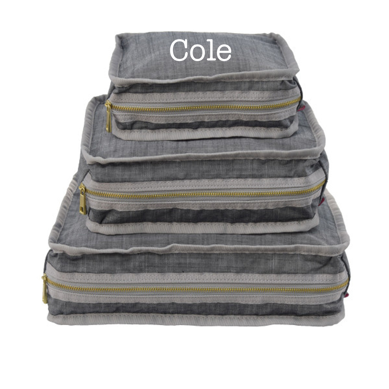 Packing Cubes Set of 3, Personalized Grey Chambray - Nik's Naks
