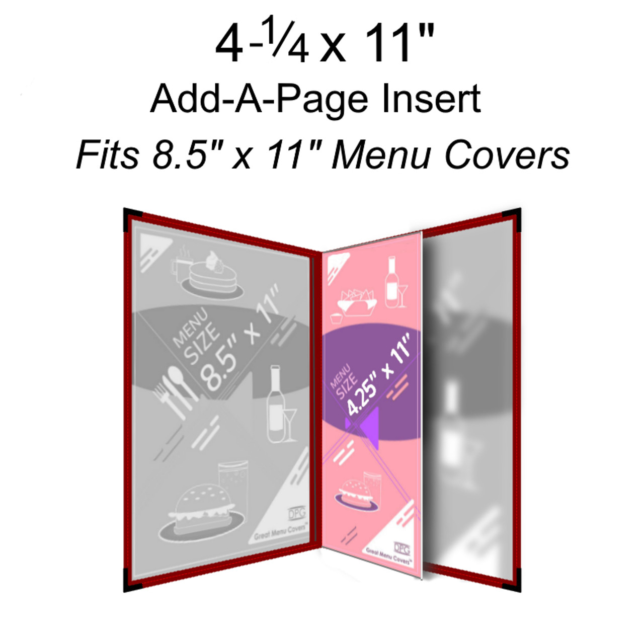 4 25” X 11” Half Page Add A Page Insert Menu Cover 8 5”x11” 25 Pk Dpg Great Menu Covers