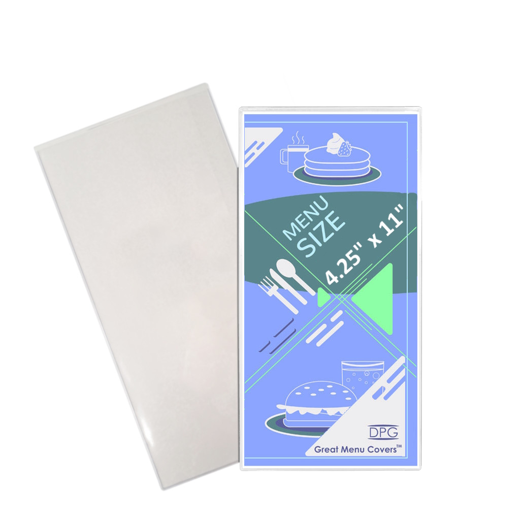 25 Pack - Clear Edge 4 1/2" x 11" Menu Covers - DPG - Great Menu Covers