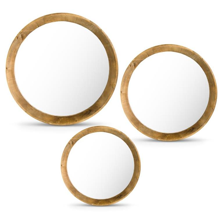 Set of 3 Round Fir Wood Trimmed Mirrors (Grad Sizes) (3) - JanMichaels ...