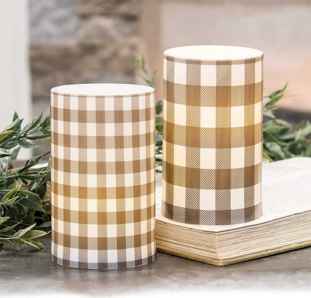 Gray Small Buffalo Check Timer Pillar - JanMichaels Art and Home