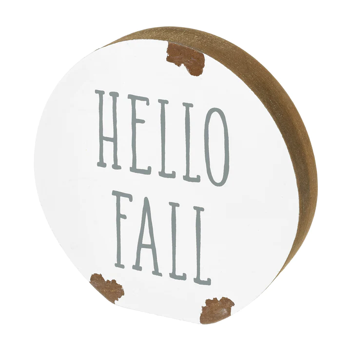 Hello Fall Chippy Round Block - JanMichaels Art and Home