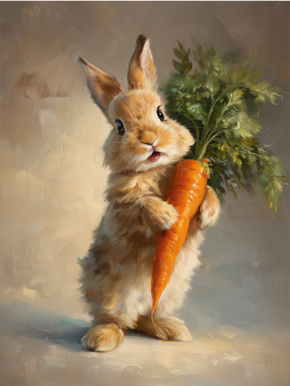 HMK1441L Rabbits Carrot Portrait - JanMichaels Art and Home