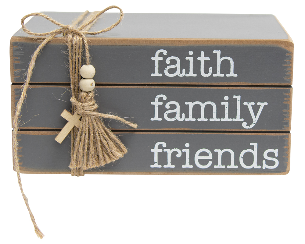 Faith Family Friends Wooden Book Stack - JanMichaels Art and Home