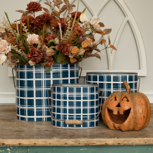 SET/ 3 BLUE BUCKETS - JanMichaels Art and Home