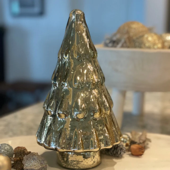Med. Gold Mercury Glass Pine Tree - JanMichaels Art and Home
