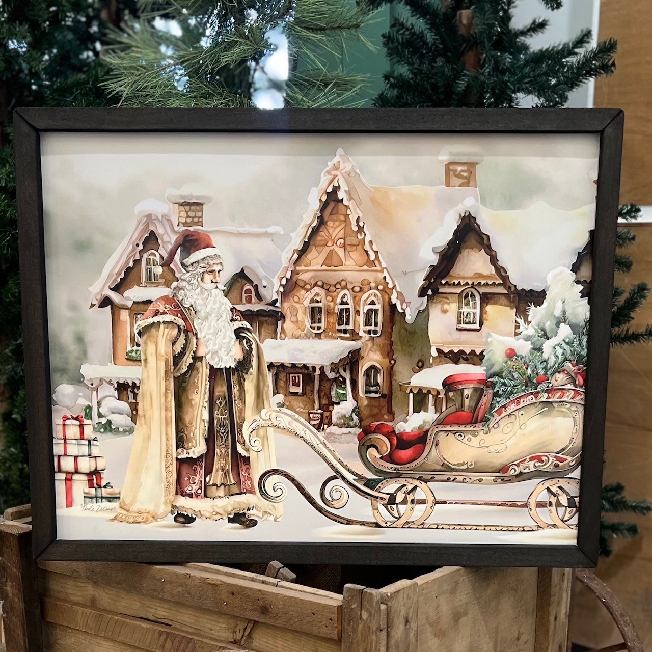 ND121 Old World Santa and Sleigh Box Frame - JanMichaels Art and Home