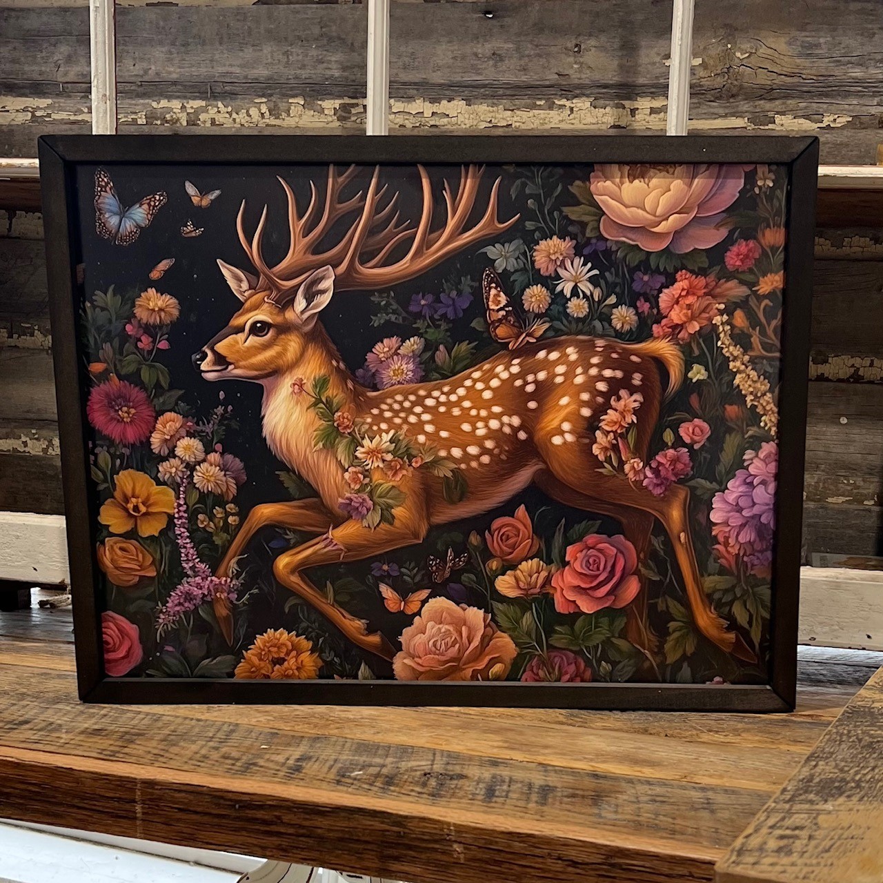 HMK271 Vintage Floral Deer Box Frame - JanMichaels Art and Home