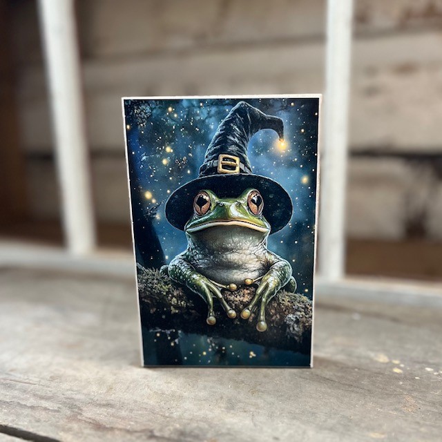 HMK484B Frog Witch Block - JanMichaels Art and Home