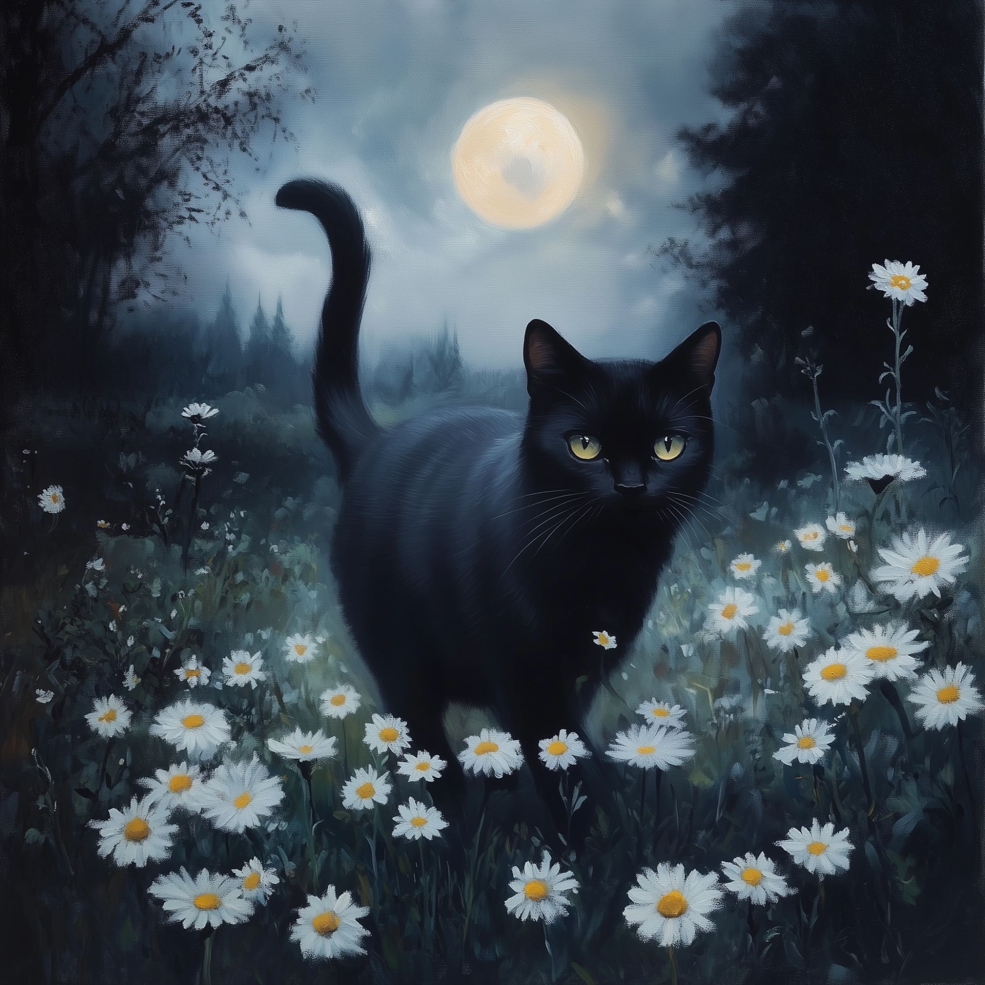 HMK1163L Midnight Cat Daisies