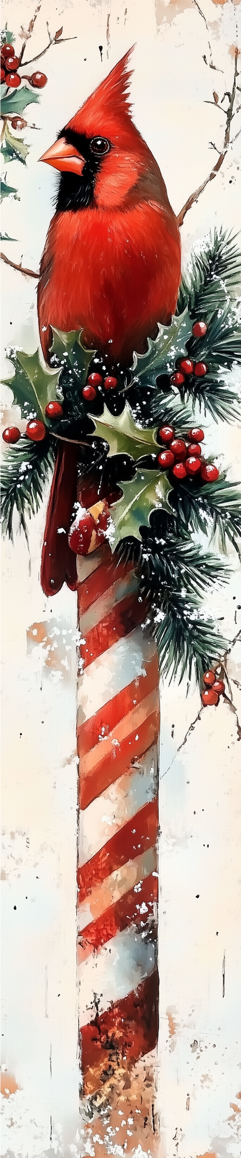 HMK1218P Candy Cane Cardinal Porch Sign - JanMichaels Art and Home