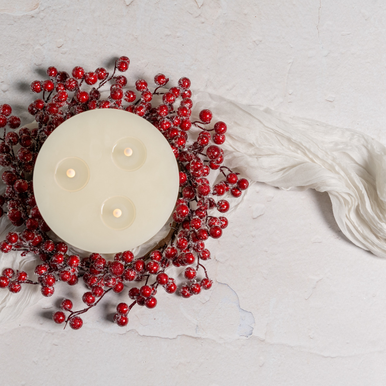 12" ICED RED BERRY CANDLE RING - JanMichaels Art and Home
