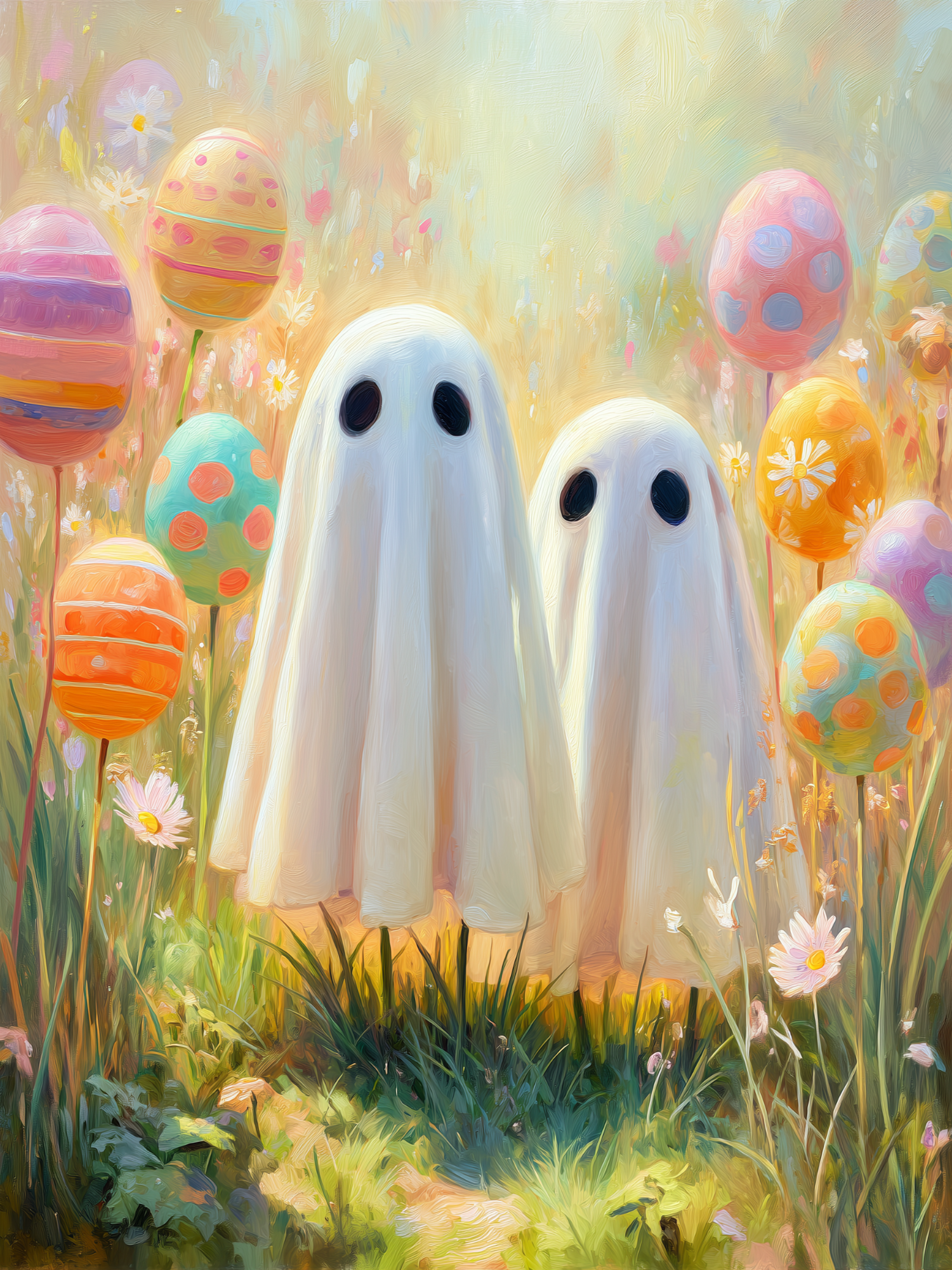 HMK1358B Two Easter Egg Ghosts Block - JanMichaels Art and Home