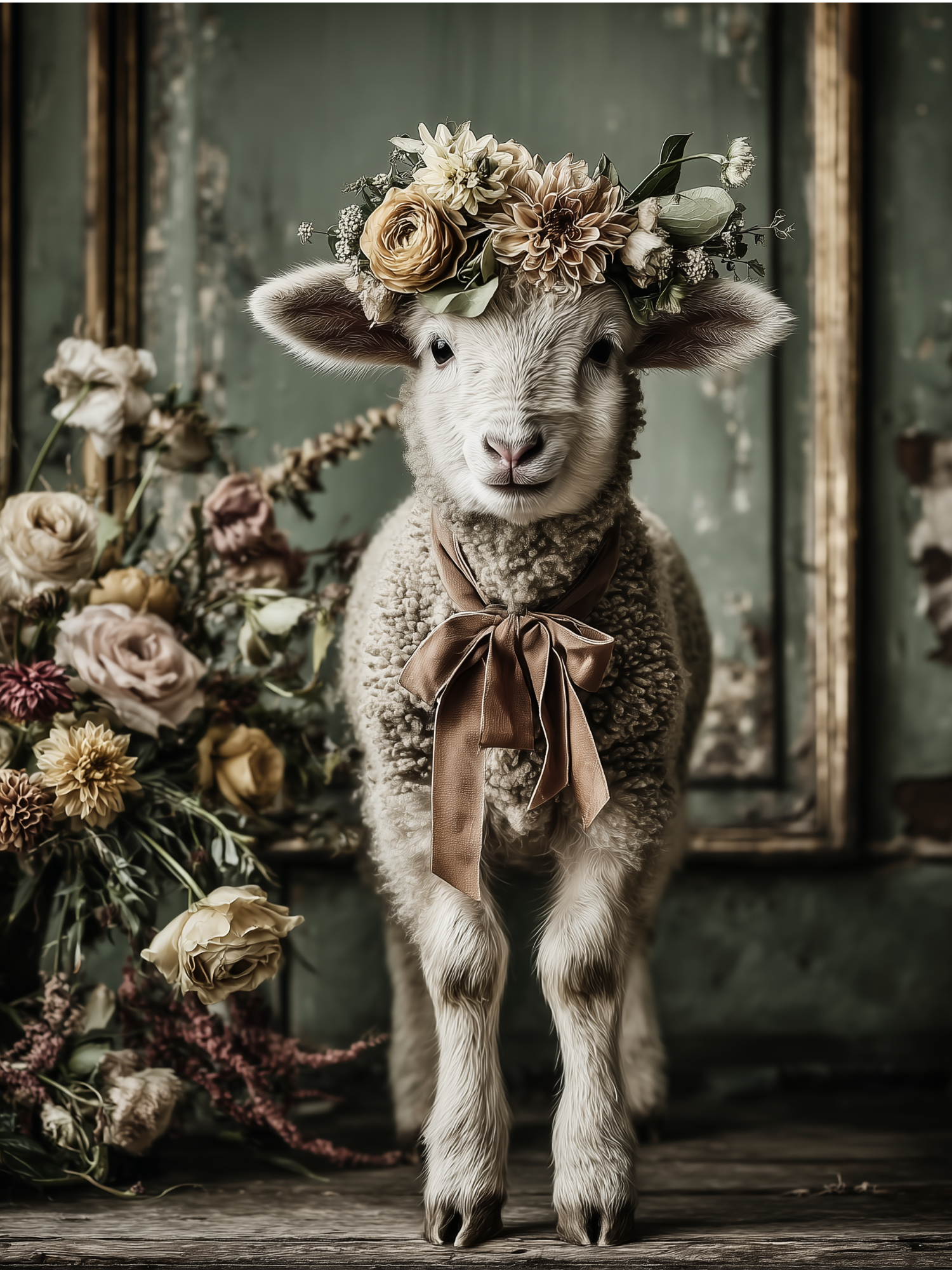 HMK1521B Heirloom Floral Sheep Block - JanMichaels Art and Home