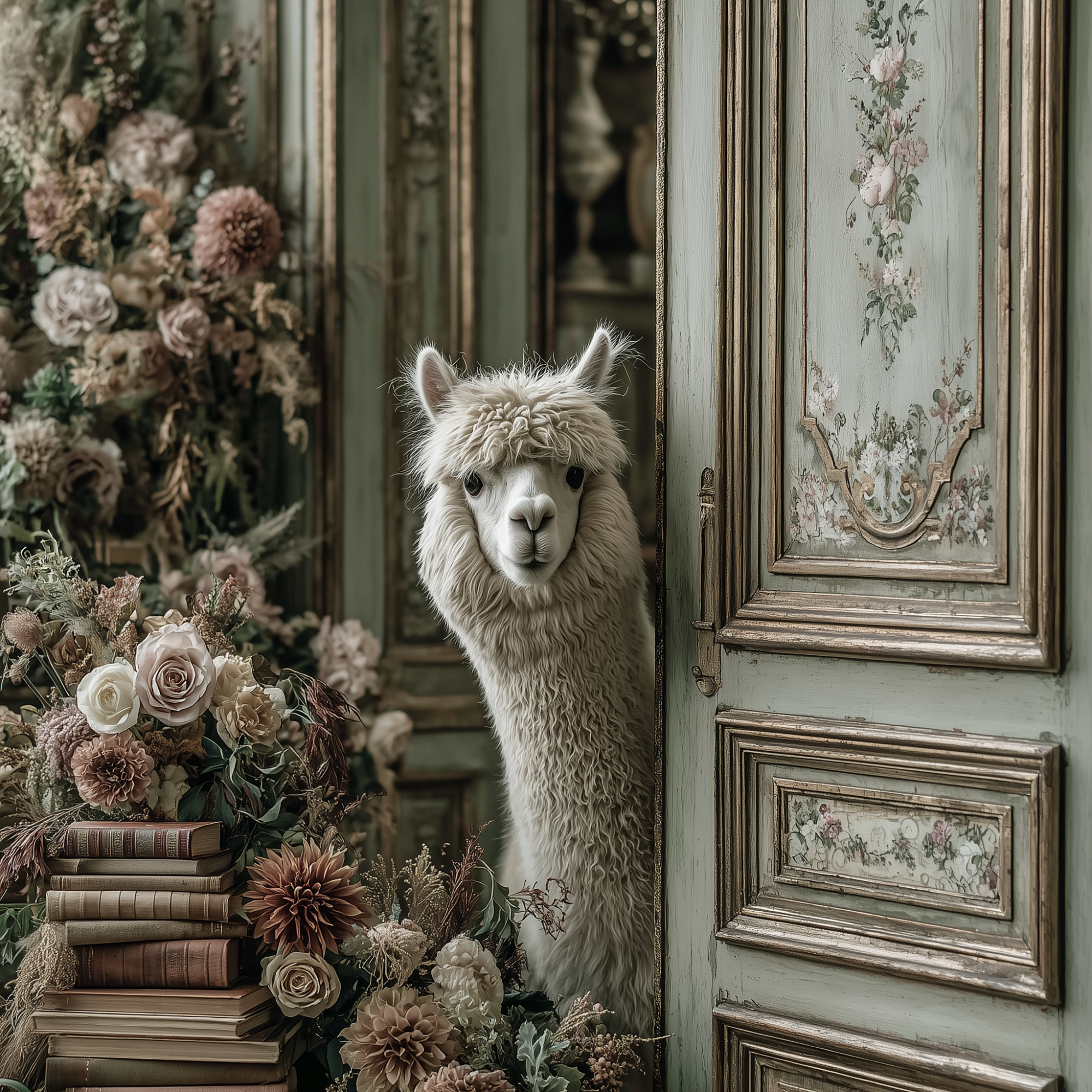 HMK1541 Heirloom Llama Peeking Box Frame - JanMichaels Art and Home