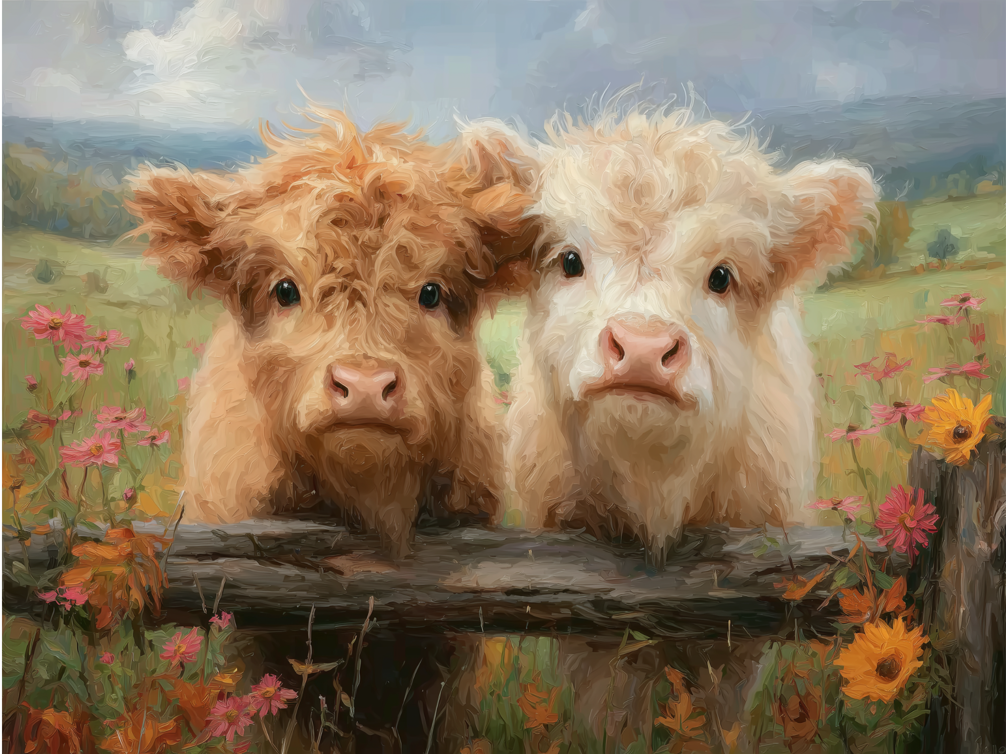HMK1334B Spring Highland Twins Block - JanMichaels Art and Home