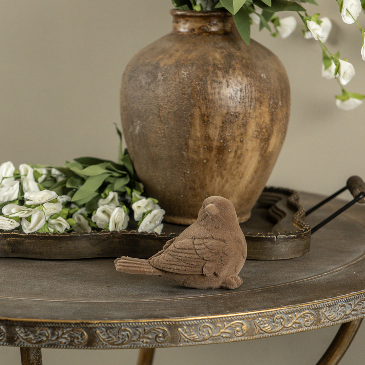 3.5IN BROWN FLOCKED TURNED BIRD - JanMichaels Art and Home