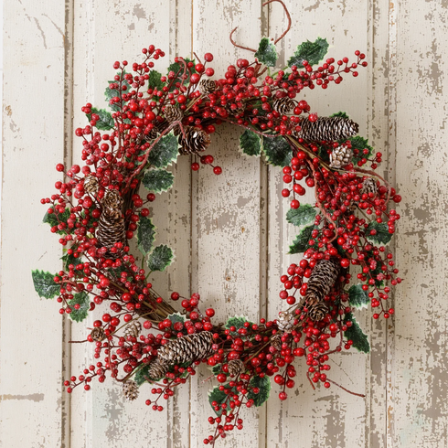 Wreath - Sparkling Variegated Holly with Berries - JanMichaels Art and Home