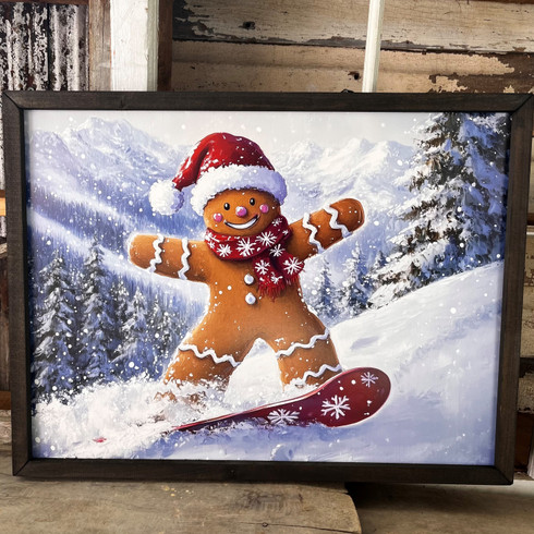 HMK173 Gingerbread Snowboarding Box Frame - JanMichaels Art and Home