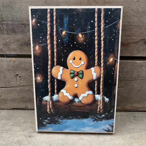 HMK416B Swinging Gingerbread Man Block - JanMichaels Art and Home