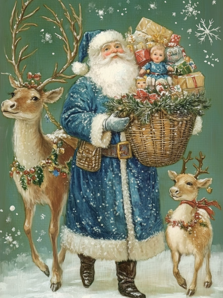 HMK446B Blue Velvet Santa Block - JanMichaels Art and Home