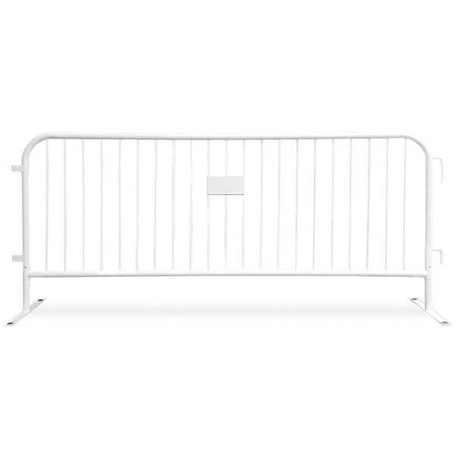 8.5 ft Heavy Duty Steel Crowd Control Barricades in White | Flat Bases