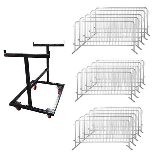 Crowd Control Barrier Bundle | 15 Steel Barricades & A Cart