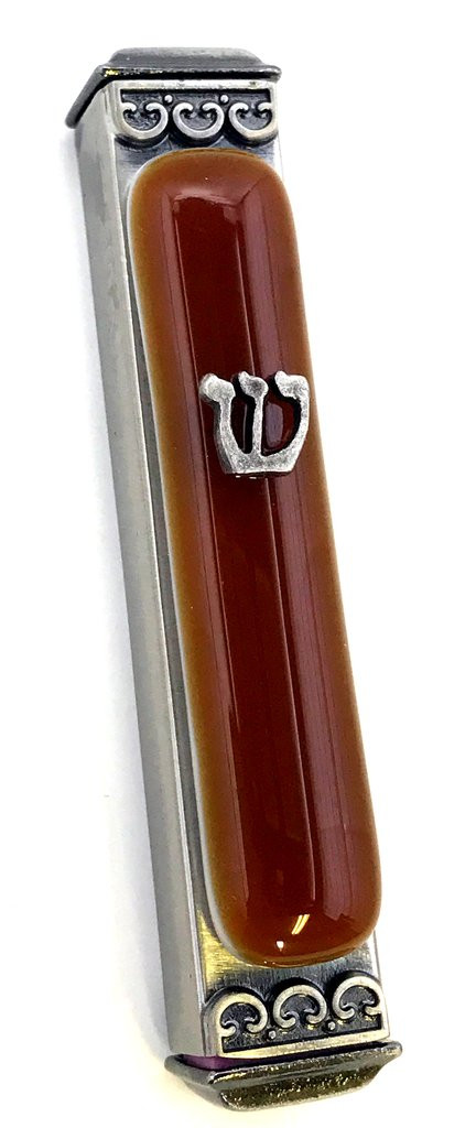 Baskin Art Glass Amber Mezuzah - Yussel's Place Jewish Gifts and Judaica