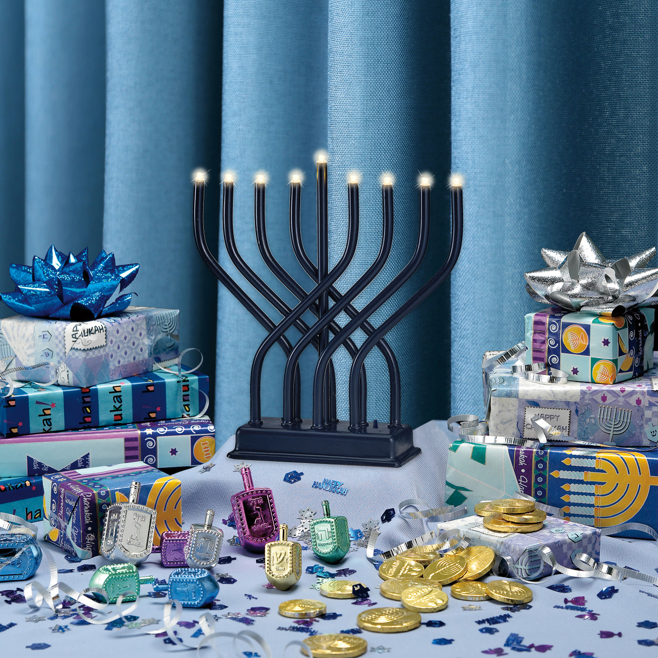 LED Navy Metal Electric Menorah With 4 Lighting Options - Yussel's ...