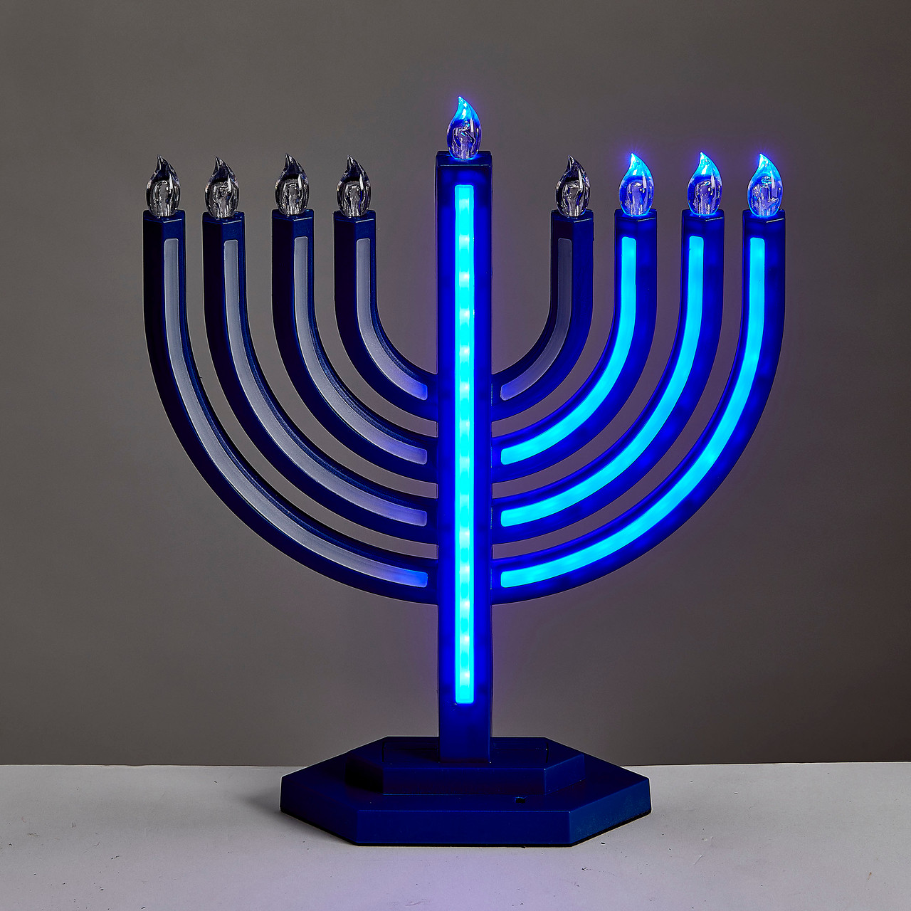 Navy LED Menorah With Multifunction Color Changing Lights - Yussel's ...