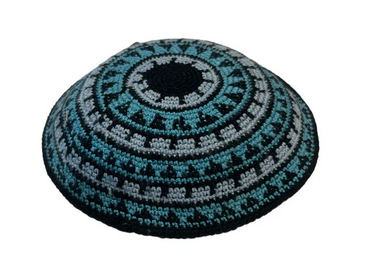 Teal Blue and Black Crocheted Kippah - Yussel's Place Jewish Gifts and ...
