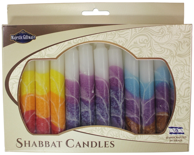 Safed White with Rainbow Colors Shabbat Candles - Yussel's Place Jewish ...