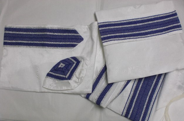Gabrieli White Background Silk Talit Set 4 - Yussel's Place Jewish ...