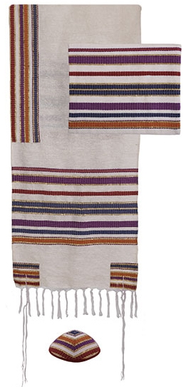 Emanuel "Jewish Weaving" Tallit Set - Multi Color Stripes - Yussel's ...