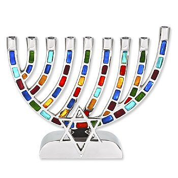 Multi Colored Jeweled Mosaic Menorah - Yussel's Place Jewish Gifts and ...