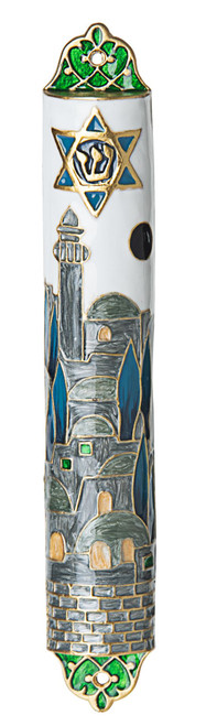 Enamel Jerusalem Motif Jeweled Mezuzah - Yussel's Place Jewish Gifts ...