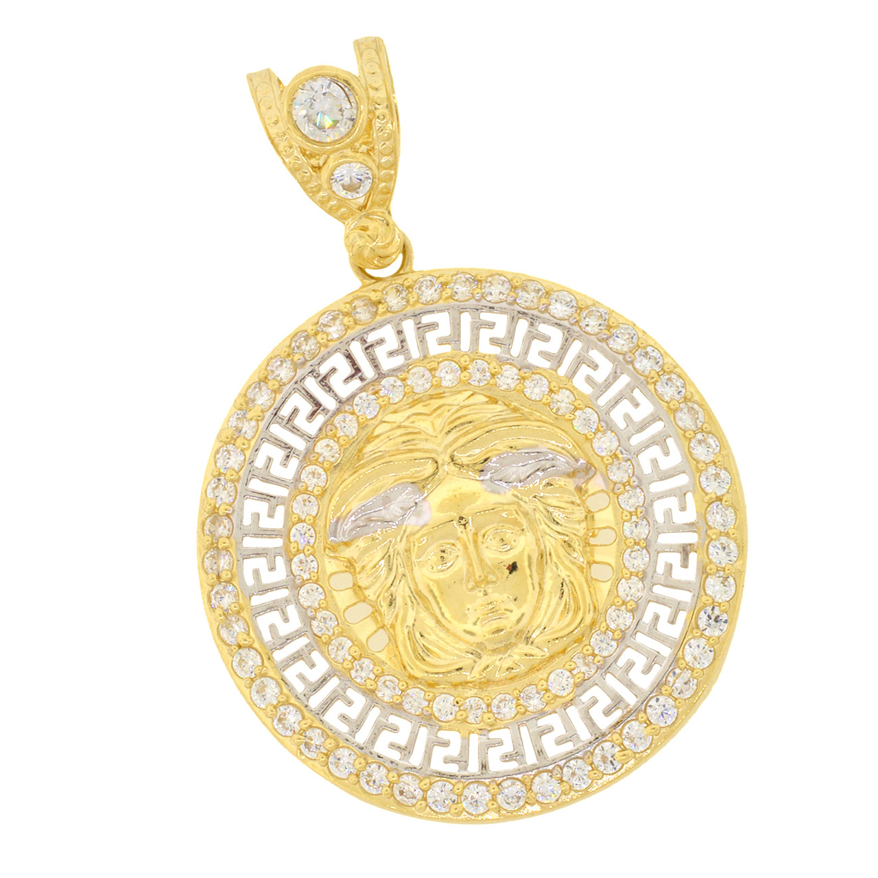 10k Gold Greek Key Medusa Medallion Pendant - ShopJW