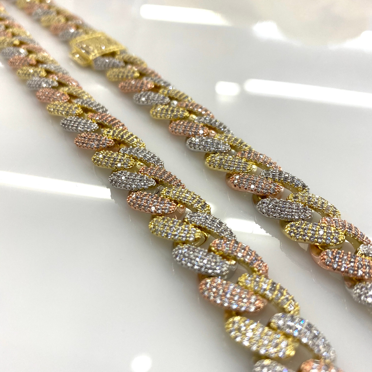 Tri Gold Plated Brass Tri Color Cuban Chain - ShopJW