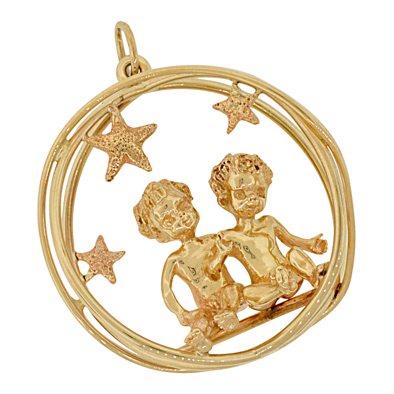 14k Gold William Ruser Angel with Stars Pendant - ShopJW